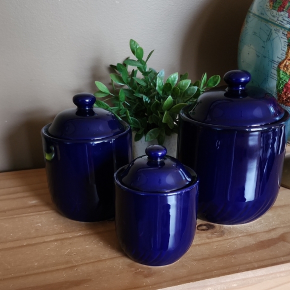 Kitchen | Vintage Cobalt Blue Ceramic Canister Set Of 3 | Poshmark